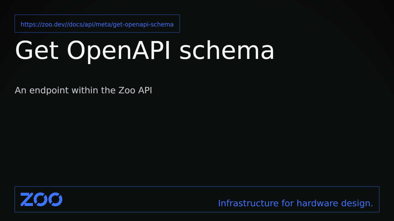 Get OpenAPI schema | Zoo Get OpenAPI schema | Zoo